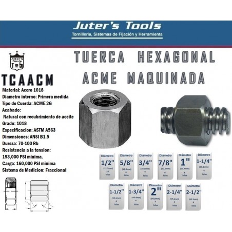 TUERCA HEXAGONAL ACME MAQUINADA