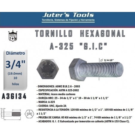 TORNILLO HEXAGONAL A-325 G.I.C 3/4-10"