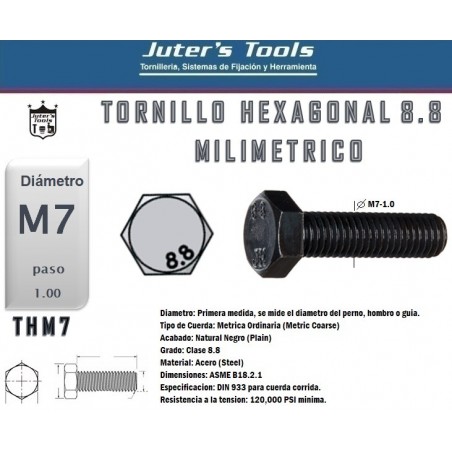 TORNILLO HEXAGONAL MILIMETRICO M7-1.0